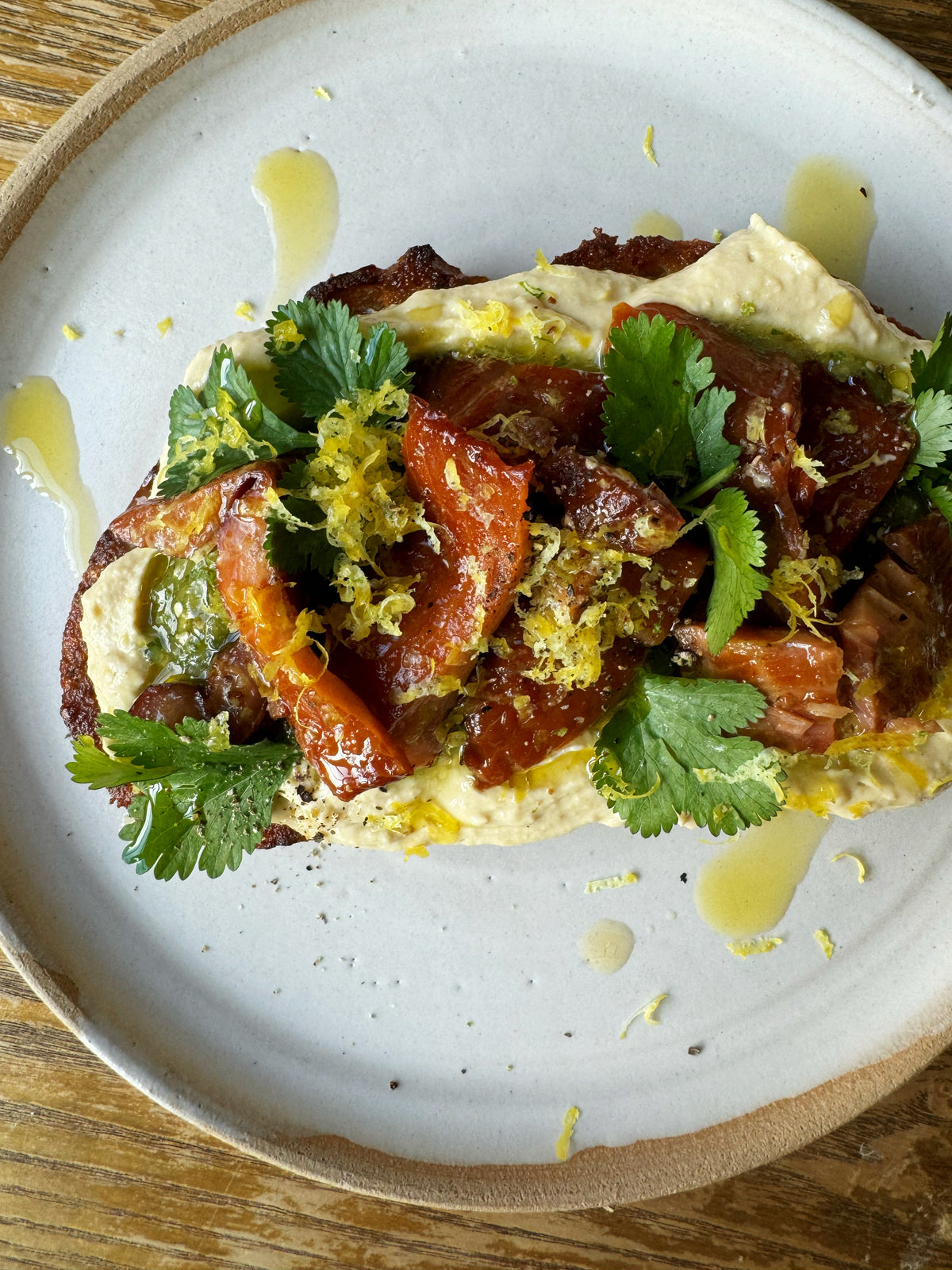 Smoked Trout Toast with Preserved Lemon Hummus and Salsa Verde | Fishwife