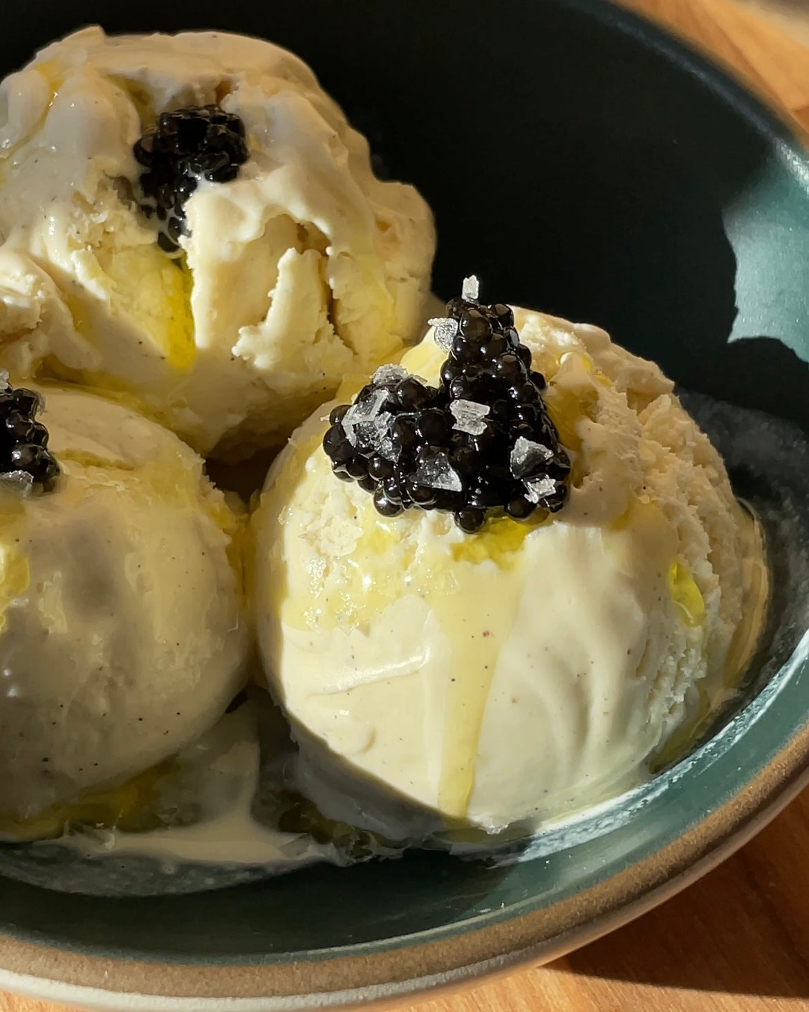 Vanilla Bean Ice Cream with Olive Oil and Caviar | Fishwife